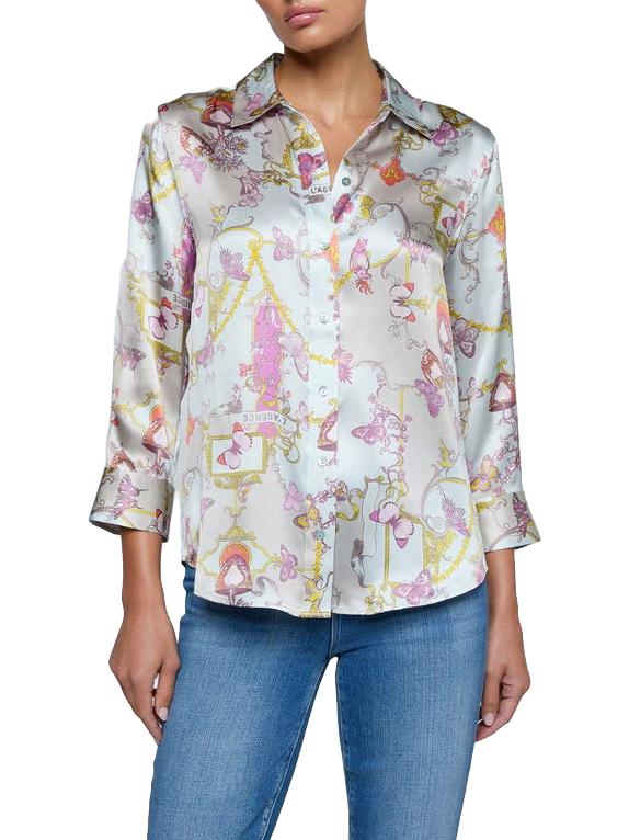L'AGENCE L'AGENCE Dani Print Three-Quarter Sleeve Silk Shirt